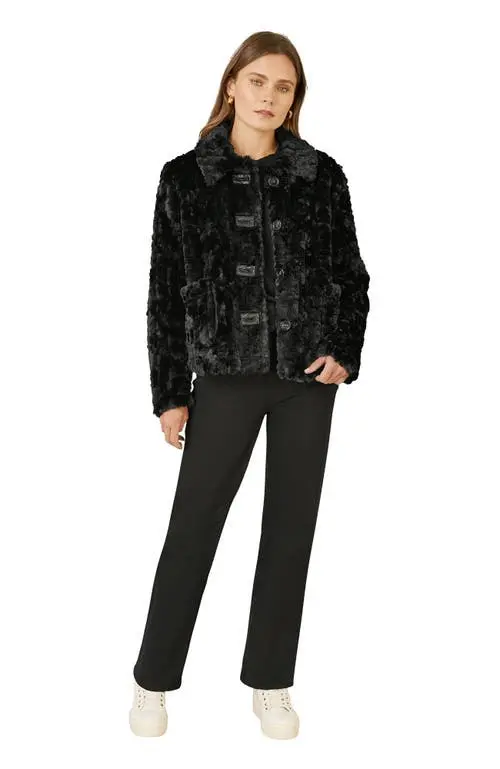 YUMI Textured Faux Fur Jacket - Black