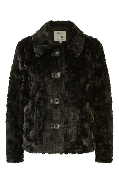 YUMI Textured Faux Fur Jacket - Black