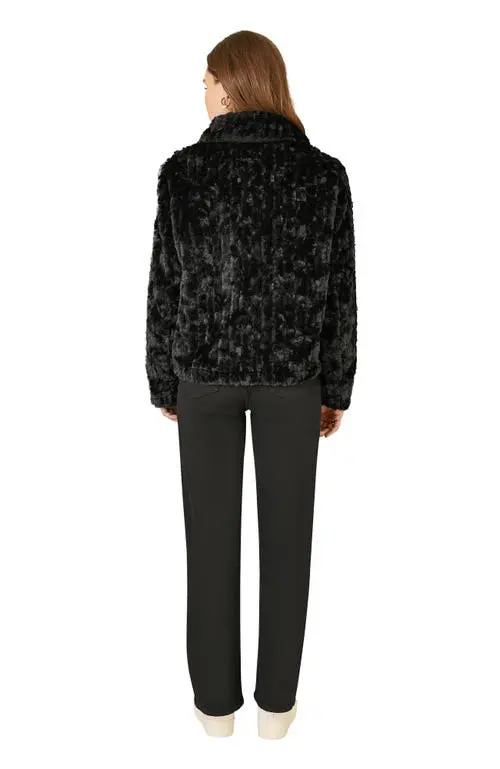 YUMI Textured Faux Fur Jacket - Black