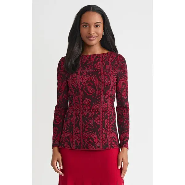 Misook Jacquard Pattern Knit Tunic