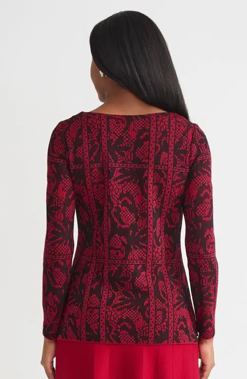 Misook Jacquard Pattern Knit Tunic