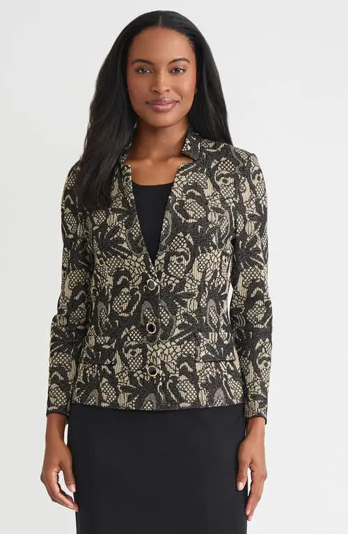 Misook Tailored Floral Lurex Knit Jacket