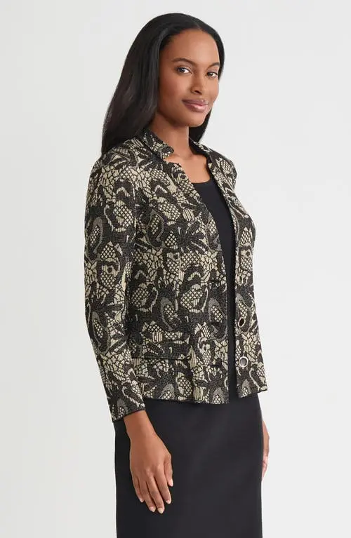 Misook Tailored Floral Lurex Knit Jacket