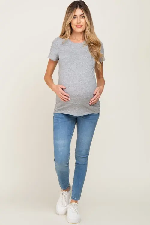 PINKBLUSH Basic Crew Neck Tee - Heather Grey
