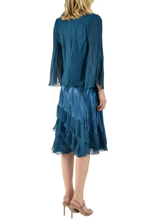 Komarov Charmeuse & Chiffon Tiered Dress With Jacket
