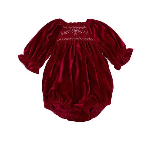WILD WAWA Velvet Smock Romper - Burgundy