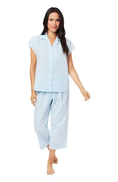 THE CAT'S PAJAMAS Cotton Seersucker Capri Set - Seersucker Blue