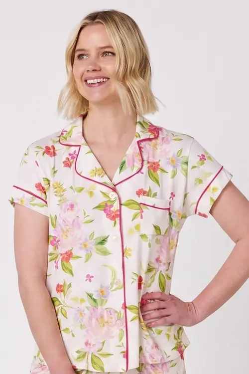 THE CAT'S PAJAMAS Floral Pima Knit Pajama Short Set - Florentina