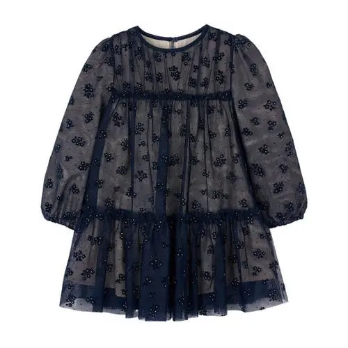 MAYORAL Long Sleeve Tulle Dress - Navy