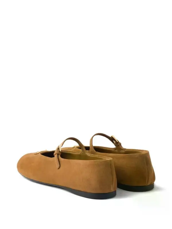 Prada Buckle-strap Suede Ballerinas - Brown