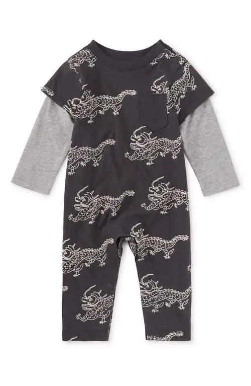 TEA COLLECTION Layered Printed Baby Romper - Korean Pottery Dragon