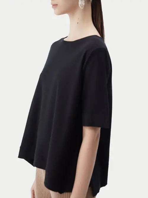 Gobi Cashmere Box-cut Cotton Silk Cashmere Blend T-shirt - Black