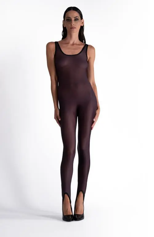 LECHERY® Lustrous Sheer Stirrup Bodystocking Tank Jumpsuit