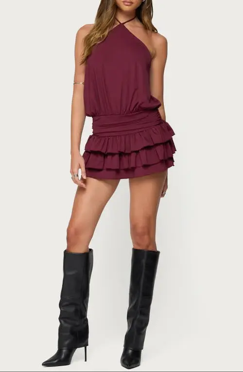 EDIKTED Layered Ruffle Halter Mini Dress