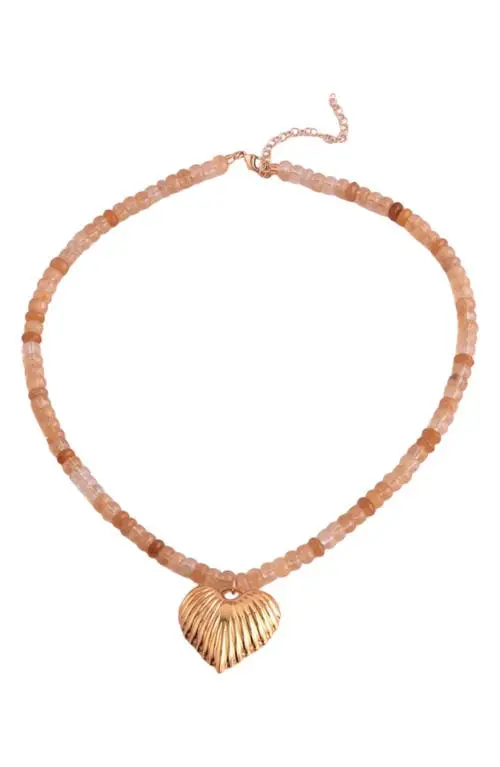 MACRAE & CO. Heart Pendant Beaded Necklace - Beige