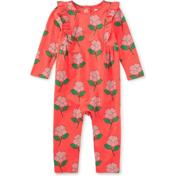 TEA COLLECTION Ruffle Shoulder Baby Romper - Winter Camellia