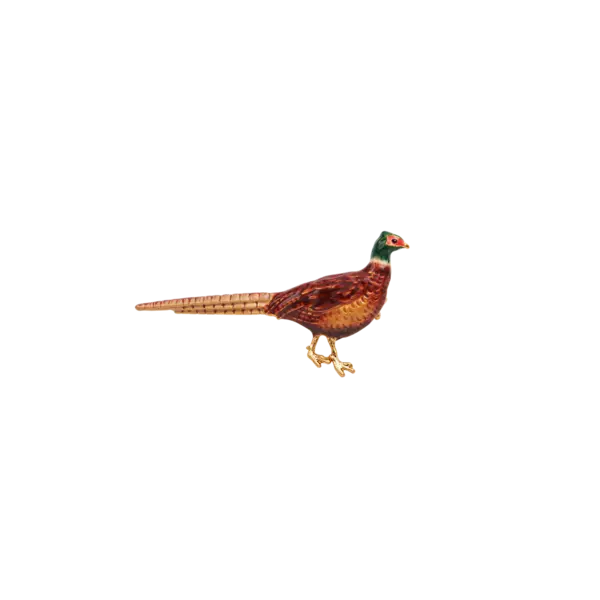 FABLE ENGLAND Pheasant Enamel Brooch - Gold