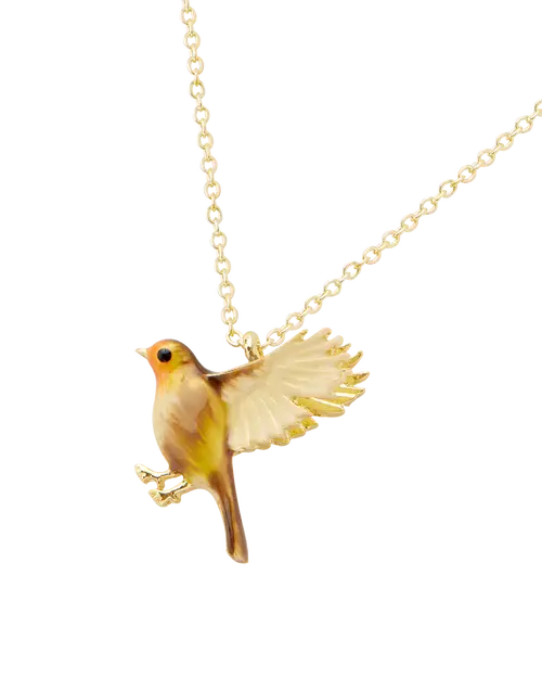 FABLE ENGLAND Flying Robin Enamel Pendant Necklace - Multi & Gold