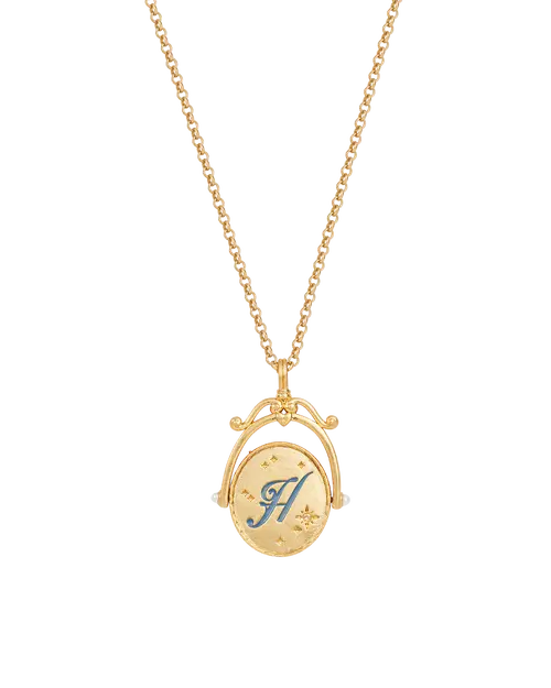 FABLE ENGLAND H Initial Hydrangea Spinner Chain Necklace - Gold