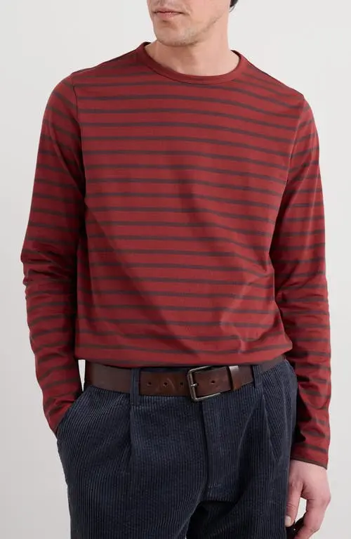 SEASALT CORNWALL Sailor Stripe Long Sleeve Organic Cotton T-shirt - Breton Seedbed Conker