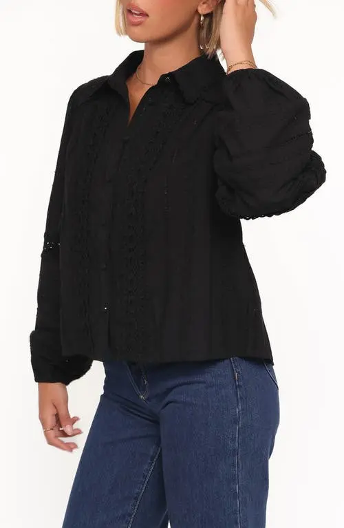PETAL & PUP Lace Panel Cotton Button-up Shirt