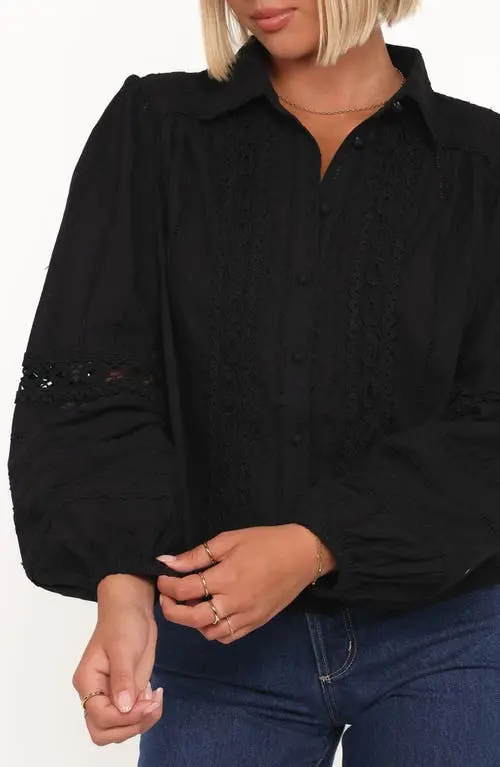 PETAL & PUP Lace Panel Cotton Button-up Shirt