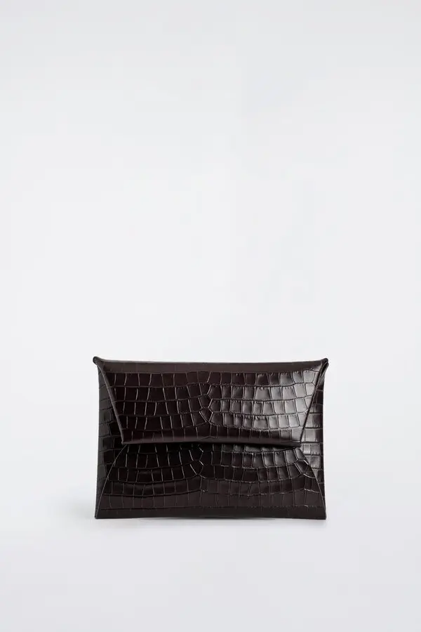 Cos Croc-effect Leather Pouch - Brown