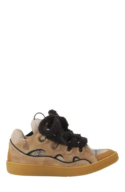 LANVIN Curb Suede Sneakers With Mesh Laces - Hemp