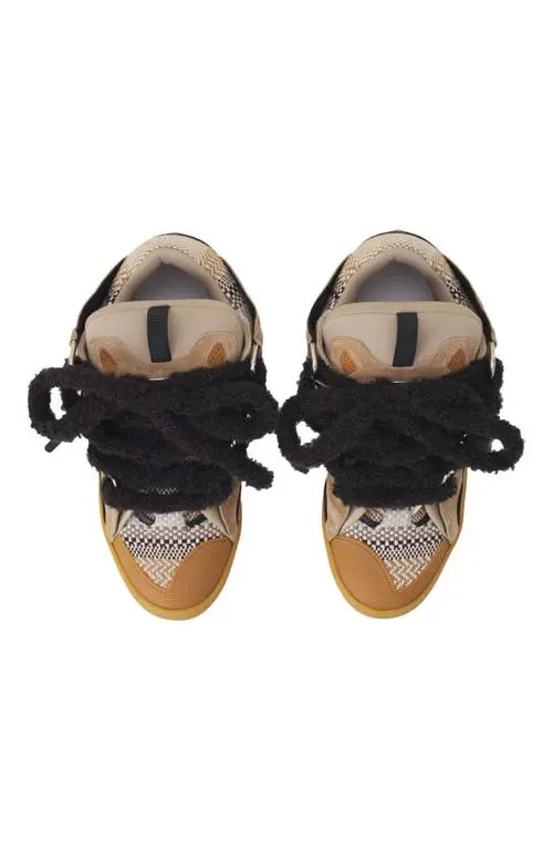 LANVIN Curb Suede Sneakers With Mesh Laces - Hemp