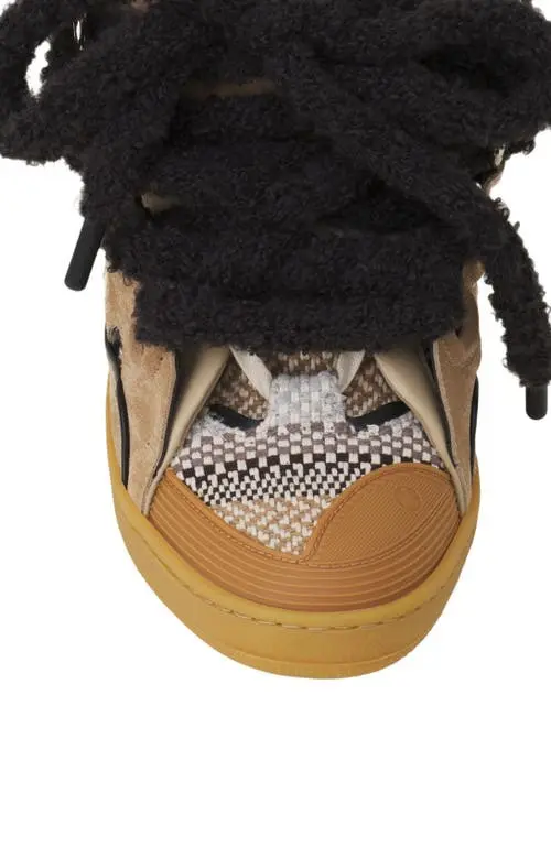 LANVIN Curb Suede Sneakers With Mesh Laces - Hemp