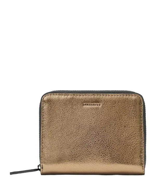 ALLSAINTS Lena Hex Metallic Leather Zip Wallet - Warm Brass