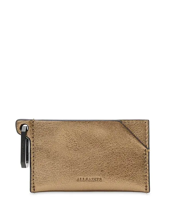 ALLSAINTS Hex Metallic Leather Cardholder - Warm Brass