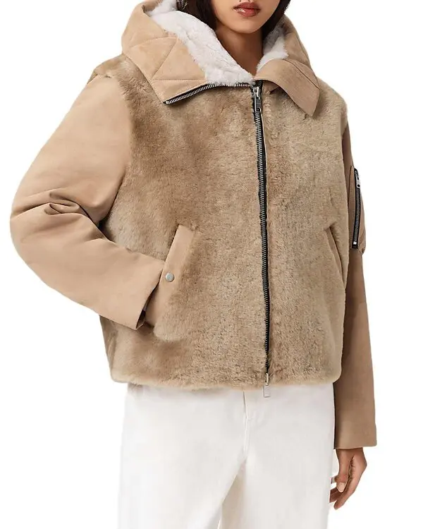 ALLSAINTS Dexter Shearling Bomber Jacket - Taupe Brown