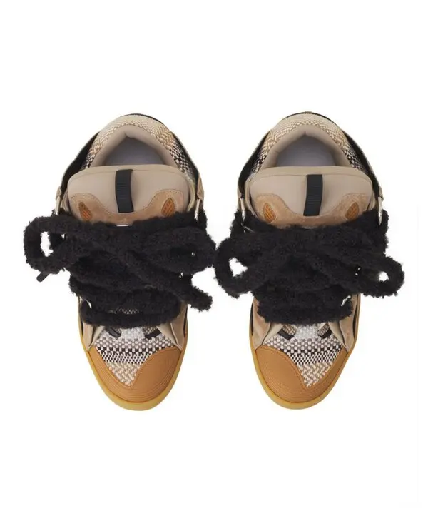 LANVIN Curb Suede Sneakers With Mesh Laces - Hemp