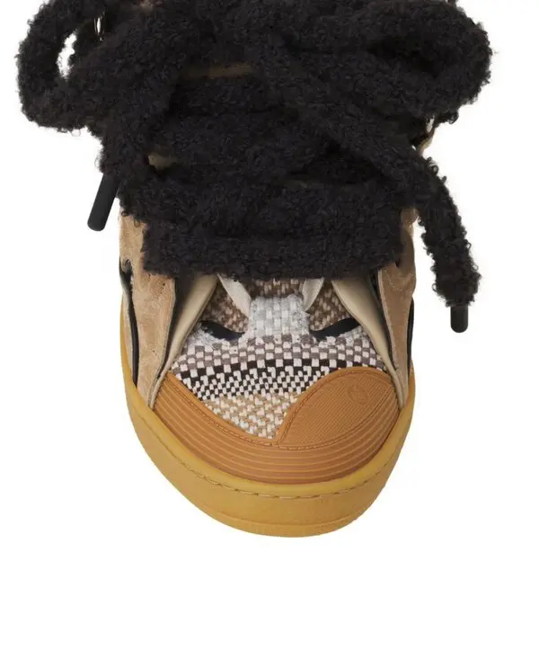 LANVIN Curb Suede Sneakers With Mesh Laces - Hemp