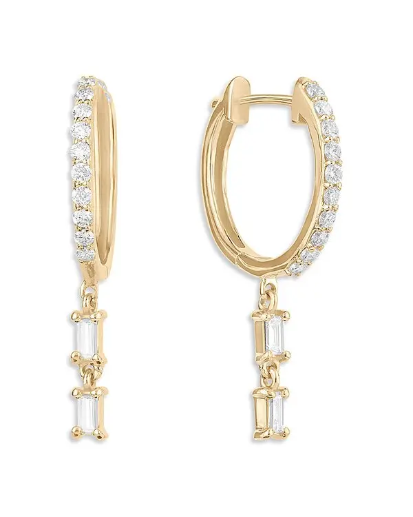 Lana Jewelry Diamond Baguette Charm Huggie Hoop Earrings - Gold