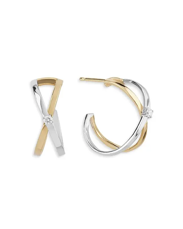 Lana Jewelry 14k White & Yellow Gold Diamond Crossover Hoop Earrings - Two Toned