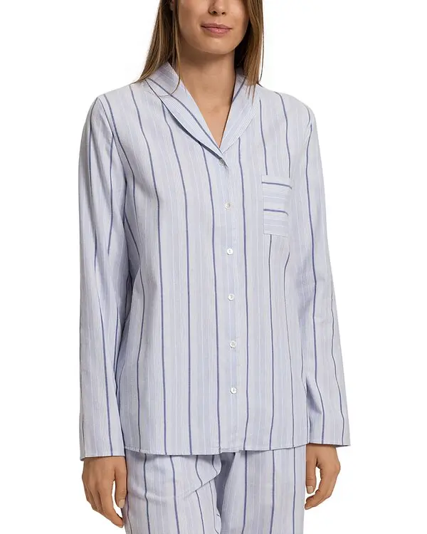 Hanro Shawl Collar Pajama Top - Powder Blue Stripe