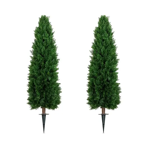 NEARLY NATURAL 4' Uv Resistant Artificial Cedar Plant With Integrated Ground Stake Set Of 2 - Green