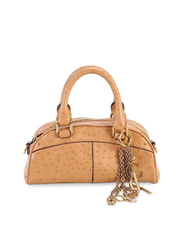 Chloé Small Stippled Leather Bowling Bag - Nougat