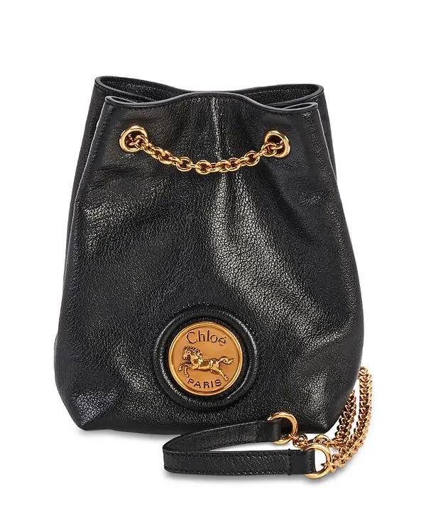 Chloé Mini Leather Bucket Bag With Horse Medal - Black