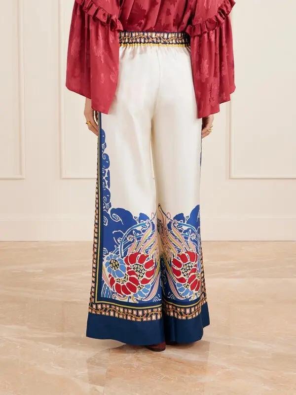 La DoubleJ Printed Silk-twill Wide-leg Pants - Neutrals