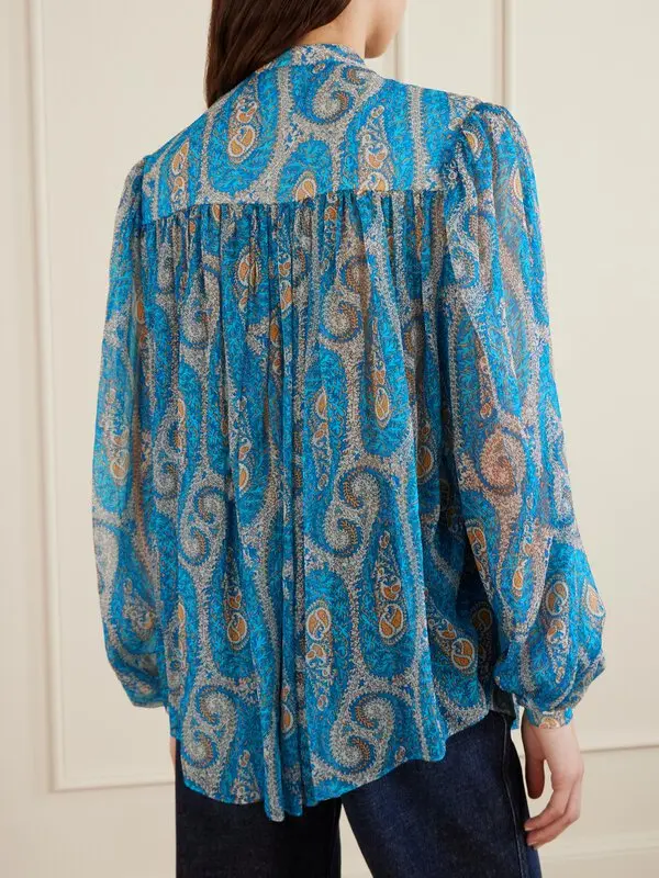Etro Pleated Paisley-print Silk-crepon Blouse