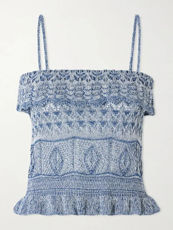 Etro Cropped Ruffled Pointelle-knit Top