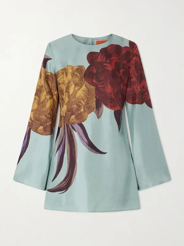 La DoubleJ Supremes Printed Silk-twill Mini Dress - Blue
