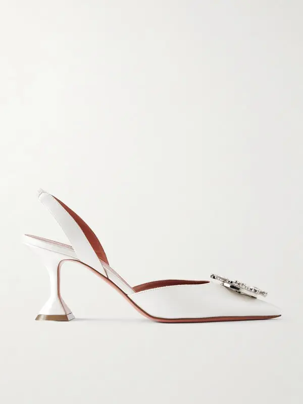 Amina Muaddi Begum Swarovski Crystal-embellished Slingback Pumps - Neutrals