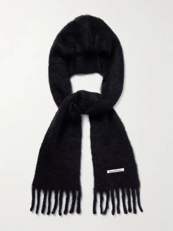 Acne Studios Hooded Fringed Mohair And Wool-blend Scarf - Black