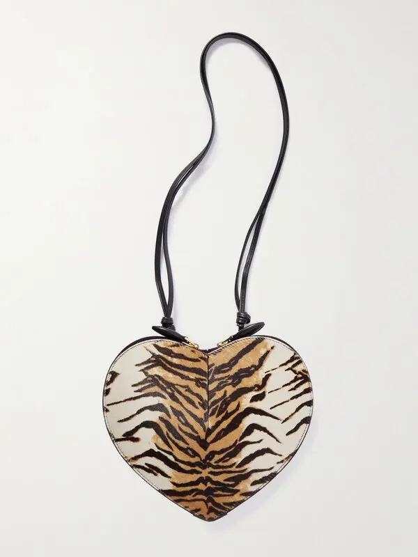 Alaïa Le Coeur Animal-print Leather-trimmed Calf Hair Shoulder Bag - Gray