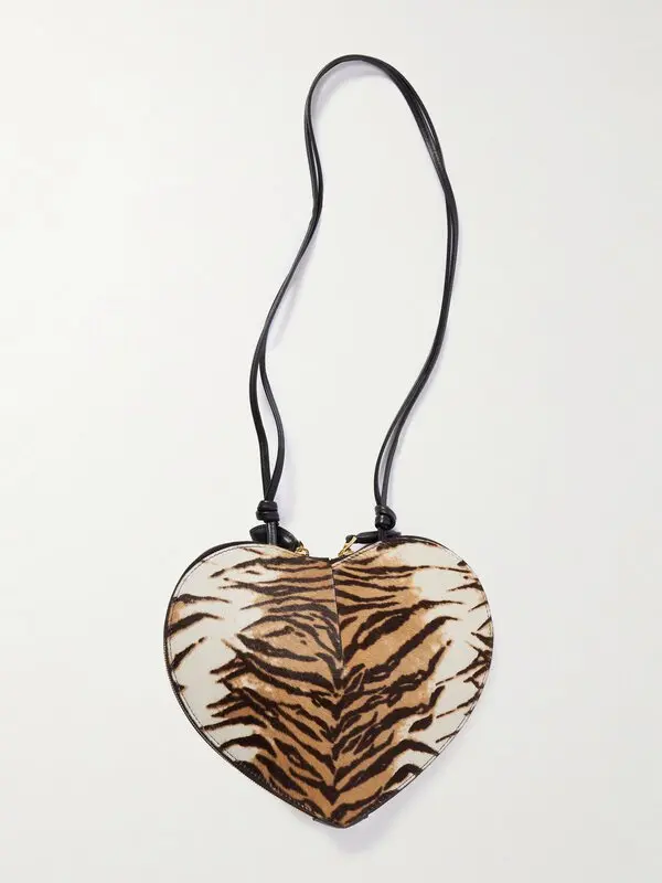 Alaïa Le Coeur Animal-print Leather-trimmed Calf Hair Shoulder Bag - Gray