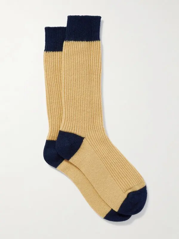 Guest In Residence Two-tone Ribbed Cashmere Socks - Yellow